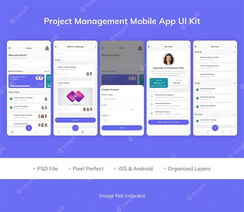 premium psd project management mobile app ui kit