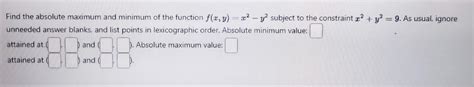 Solved Find The Absolute Maximum And Minimum Of The Function