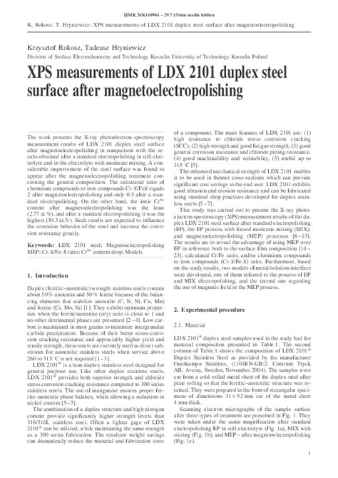 Pdf Xps Measurements Of Ldx 2101 Duplex Steel Surface After