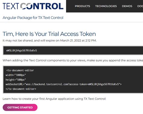 Evaluating Tx Text Control Net Server For Aspnet Using Trial Tokens