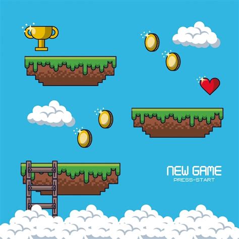 Premium Vector Pixelated Game Scenery Icons