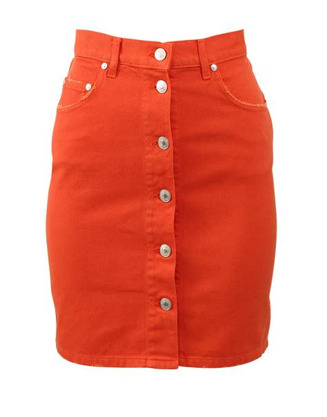 Lyst Msgm Button Front Denim Skirt In Orange