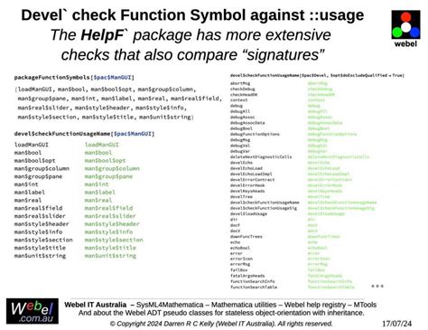 devel` package check function symbol against usage webel it australia