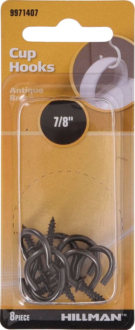 Hillman 9971407 Cup Hooks Screw Hooks Antique Brass Finish 78 8