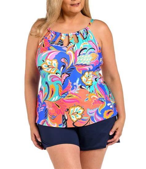 24th And Ocean Plus Paisley Print High Neck Keyhole Cut Out Underwire