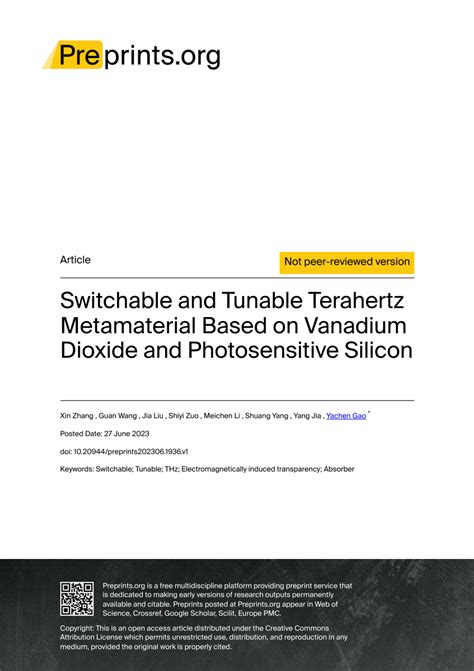 Pdf Switchable And Tunable Terahertz Metamaterial Based On Vanadium