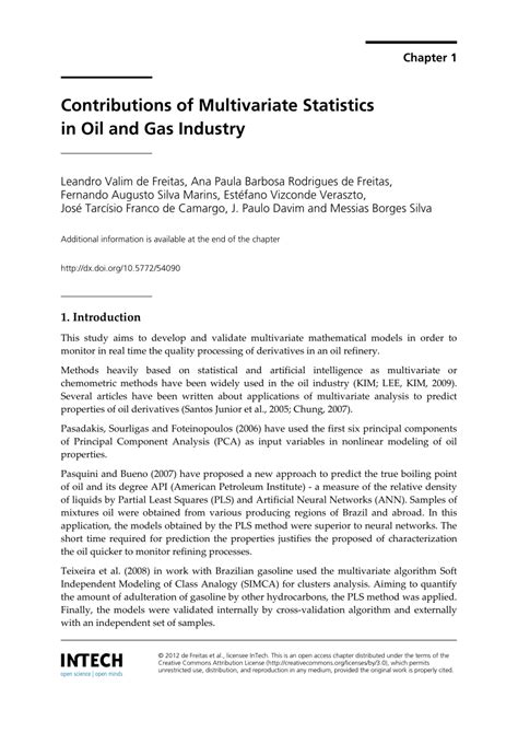 Pdf Contributions Of Multivariate Statistics In Oil And Gas Industry