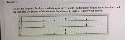 Solved Question 6 Below Are Dotplots For Three Small