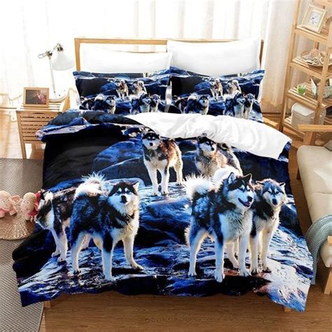 Housse De Couette Husky sibérien Parure de lit Impression numérique 3D