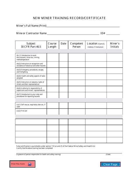 New Miner Training Recordcertificate Form Fill Out Sign Online And