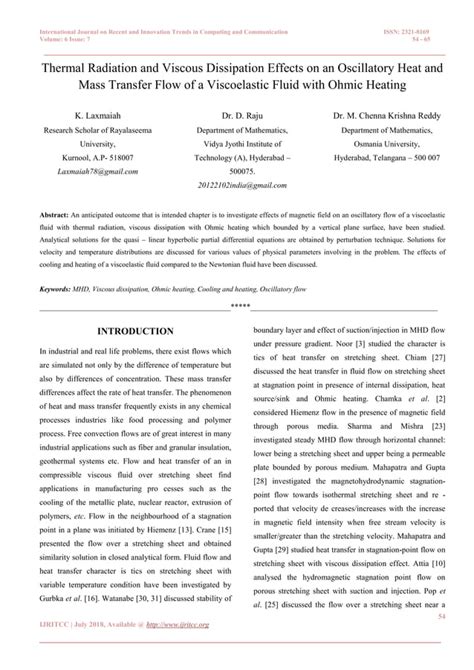 Thermal Radiation And Viscous Dissipation Effects On An Oscillatory Heat And Mass Transfer Flow