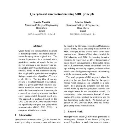 Query Based Summarization Using Mdl Principle Acl Anthology