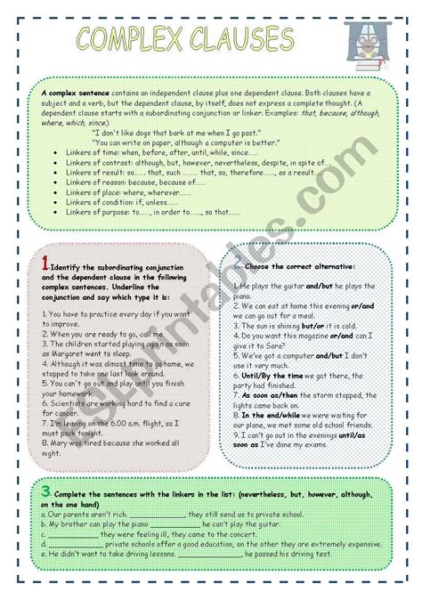 Complex Clauses Esl Worksheet By Neusferris