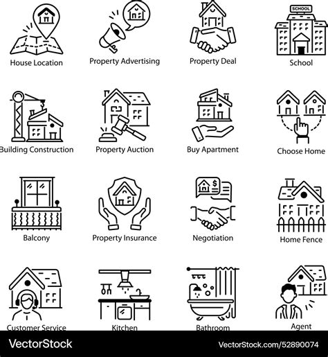 Set Of Linear Style Housing Icons Royalty Free Vector Image