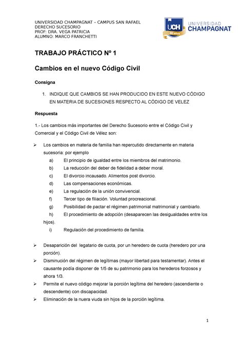 Cambios En El Nuevo Código Civil Franchetti Marco Universidad