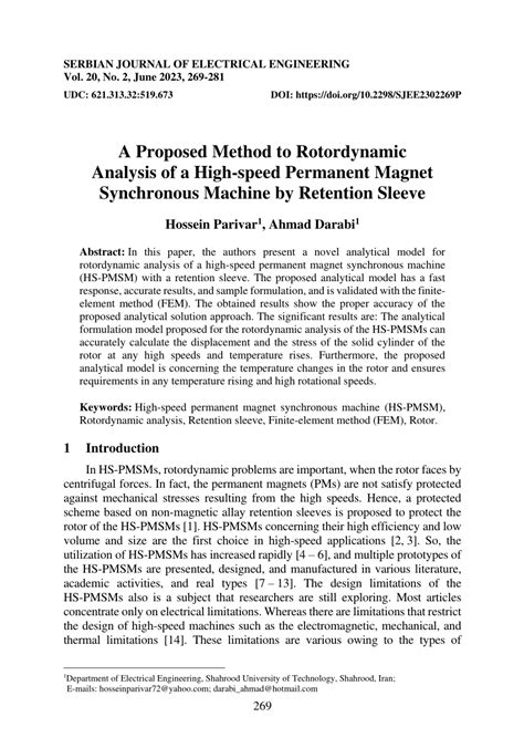 Pdf A Proposed Method To Rotordynamic Analysis Of A High Speed Permanent Magnet Synchronous