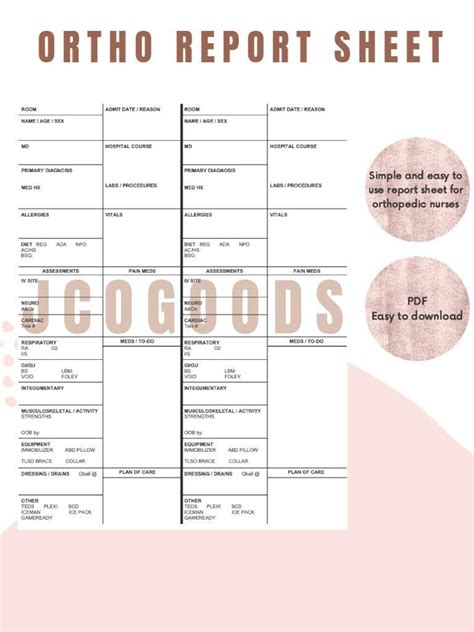Ortho Nursing Brain Sheet No Color Report Sbar Simple Two Patients