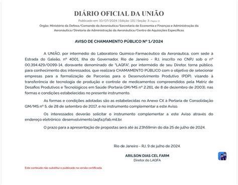 AVISO DE CHAMAMENTO PÚBLICO PARA PDP Nº 1 2024 LAQFA