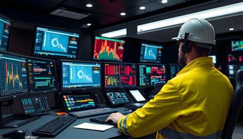 Engineer Working At Control Roommanager Control Systemtechnician Man Monitoring Program From A