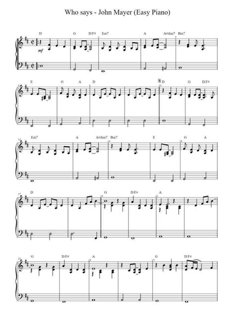 Who Says John Mayer Easy Piano钢琴谱 Words And Music By John Mayer