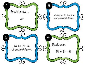 Evaluating Expressions With Exponents Task Cards By SJC Co Teaching
