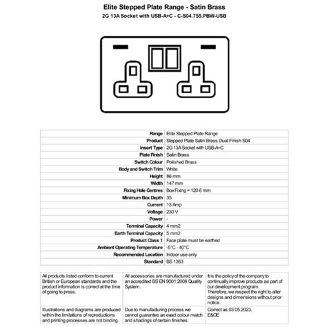 2 Gang 13a Socket With Usb A C Sockets Satin Brass Elite