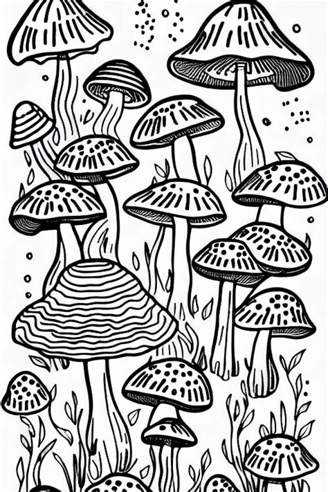 Mushroom Coloring Page Black And White Detailed Psychedelic Creative