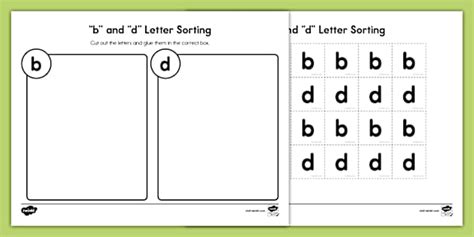 lowercase b and d confusing letter sorting worksheet