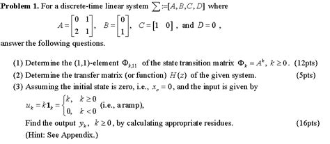 Solved Problem 1 For A Discrete Time Linear System