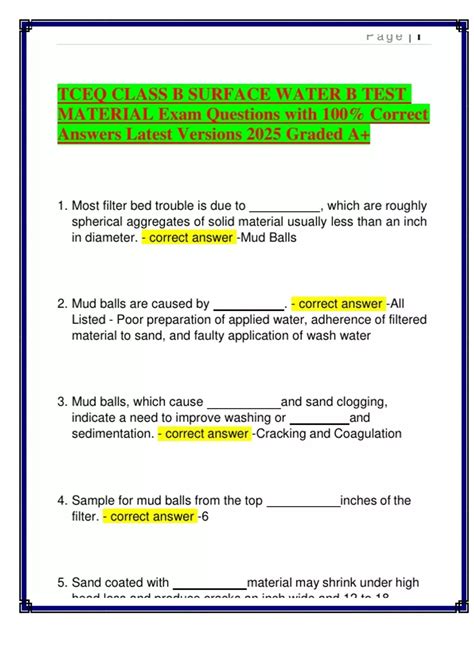 Tceq Class B Surface Water B Test Material Exam Questions With 100 Correct Answers Latest