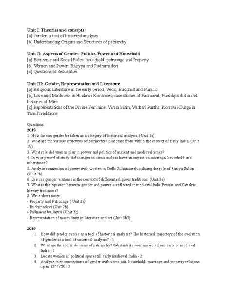 Pyq GENDER TH SEM Unit I Theories And Concepts A Gender A Tool Of Historical Analysis B