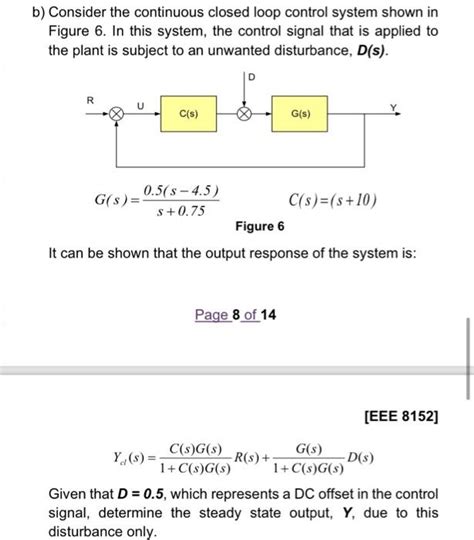 Solved B Consider The Continuous Closed Loop Control System Chegg Com