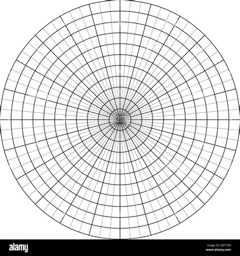 Polar Grid Of 10 Concentric Circles And 5 Degrees Steps Blank Vector