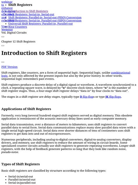Introduction To Shift Registers Shift Registers Electronics Pdf
