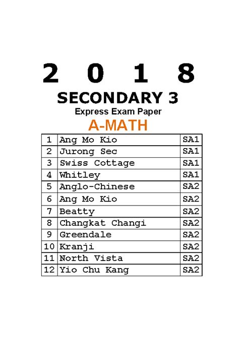 2018 Secondary 3 Express A Maths Exam Paper Hardcopy Kiasu Exampaper