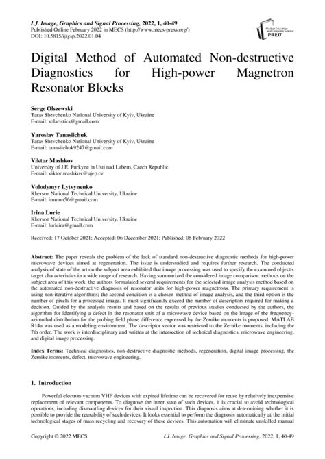 Digital Method Of Automated Non Destructive Diagnostics For High Power