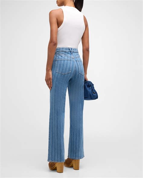 Veronica Beard Crosbie Cropped Wide Leg Stripe Jeans Neiman Marcus