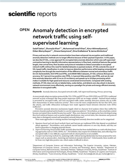 Pdf Anomaly Detection In Encrypted Network Traffic Using Self Supervised Learning