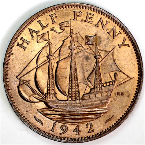 1942 George Vi Half Pennygood Unc Hp233