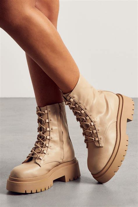 Boots Chunky Lace Up Hiker Ankle Boots Misspap