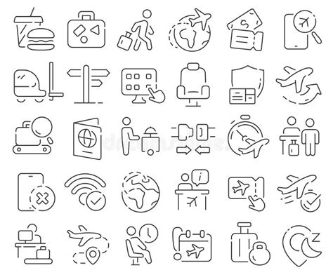 Airport Line Icons Collection Thin Outline Icons Pack Stock Vector