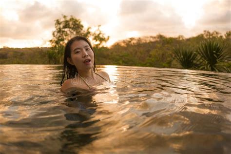 Tropical Holidays Lifestyle Portrait Of Young Beautiful And Happy Asian