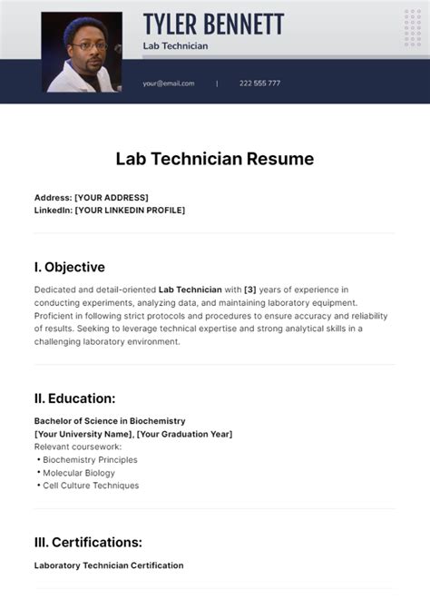 Lab Technician Resume Template Edit Online And Download Example