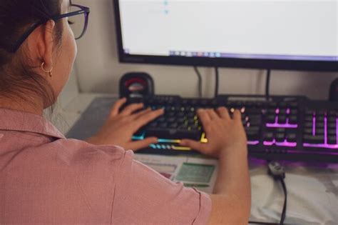 Premium Photo Girl At A Computer