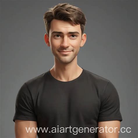 Handsome Man With Short Haircut In Black Tshirt 3d Realistic Portrait Ai Art Generator