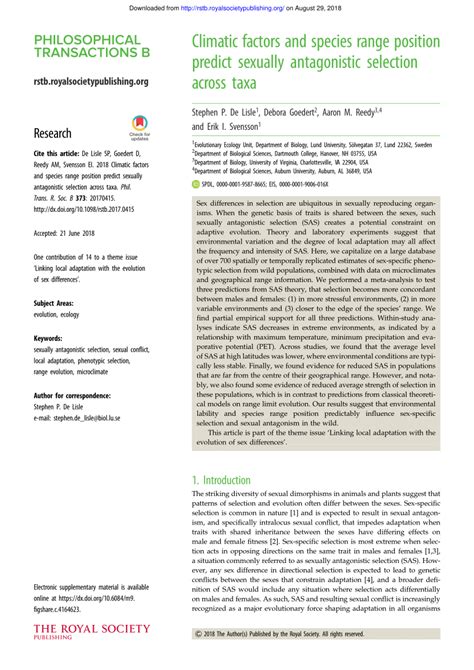Pdf Climatic Factors And Species Range Position Predict Sexually
