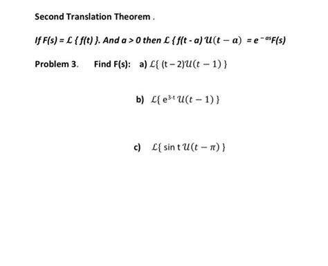 Solved Second Translation Theorem If F S L{f T } And A 0