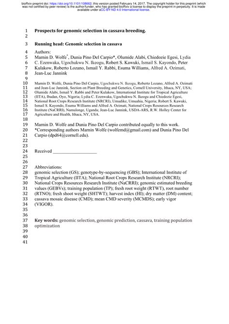 Pdf Prospects For Genomic Selection In Cassava Breeding