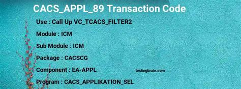 CACS APPL 89 SAP Tcode For Call Up VC TCACS FILTER2