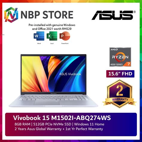 Asus Vivobook M I Abq Ws Fhd Laptop Icelight Silver Ryzen H Gb Gb